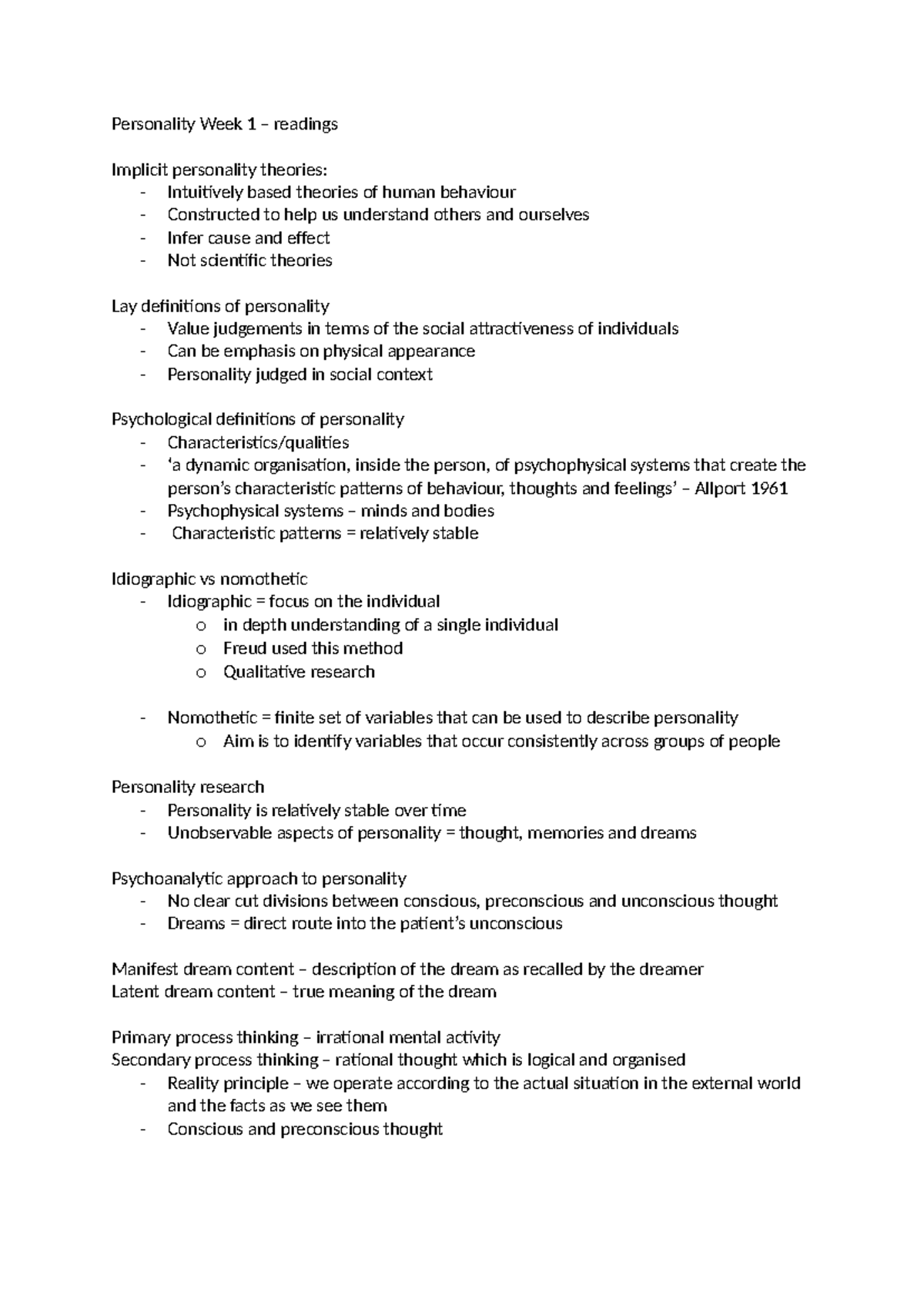 Personality week 1 readings - Personality Week 1 – readings Implicit ...