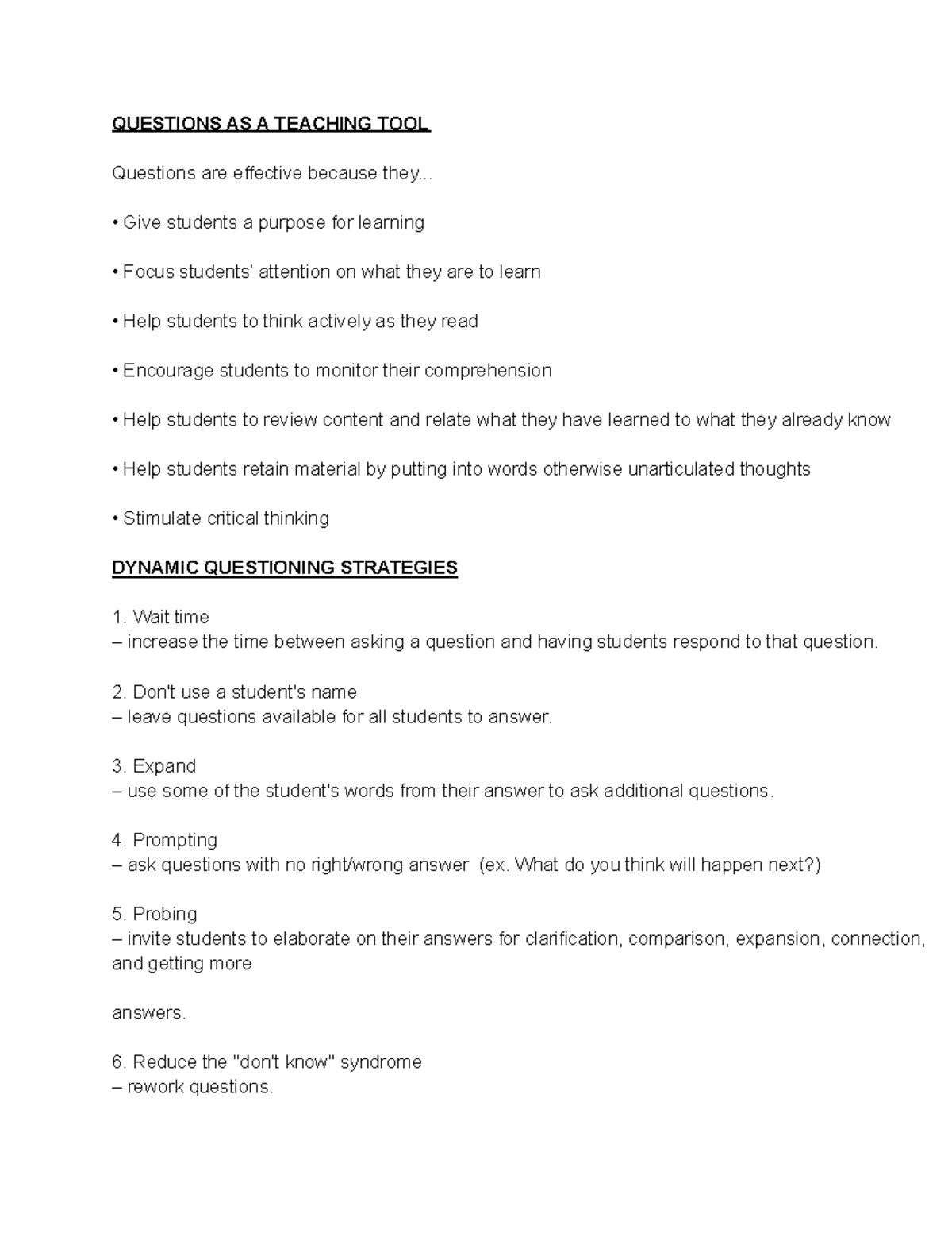10 20 EDU 1000 - Katherine ross - QUESTIONS AS A TEACHING TOOL ...