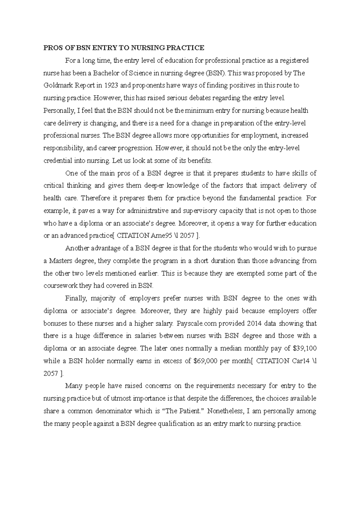 PROS AND CONS OF BSN Degree Entry TO Nursing Practice - PROS OF BSN ...