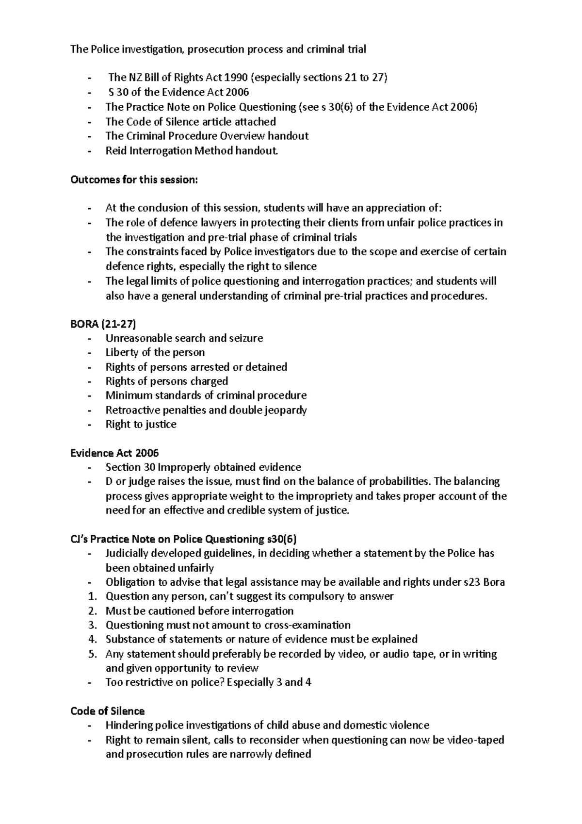 The Police investigation - Outcomes for this session: At the conclusion ...