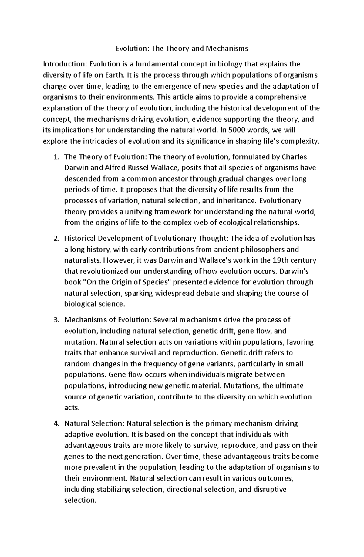 Evolution The Theory and Mechanisms - Evolution: The Theory and ...