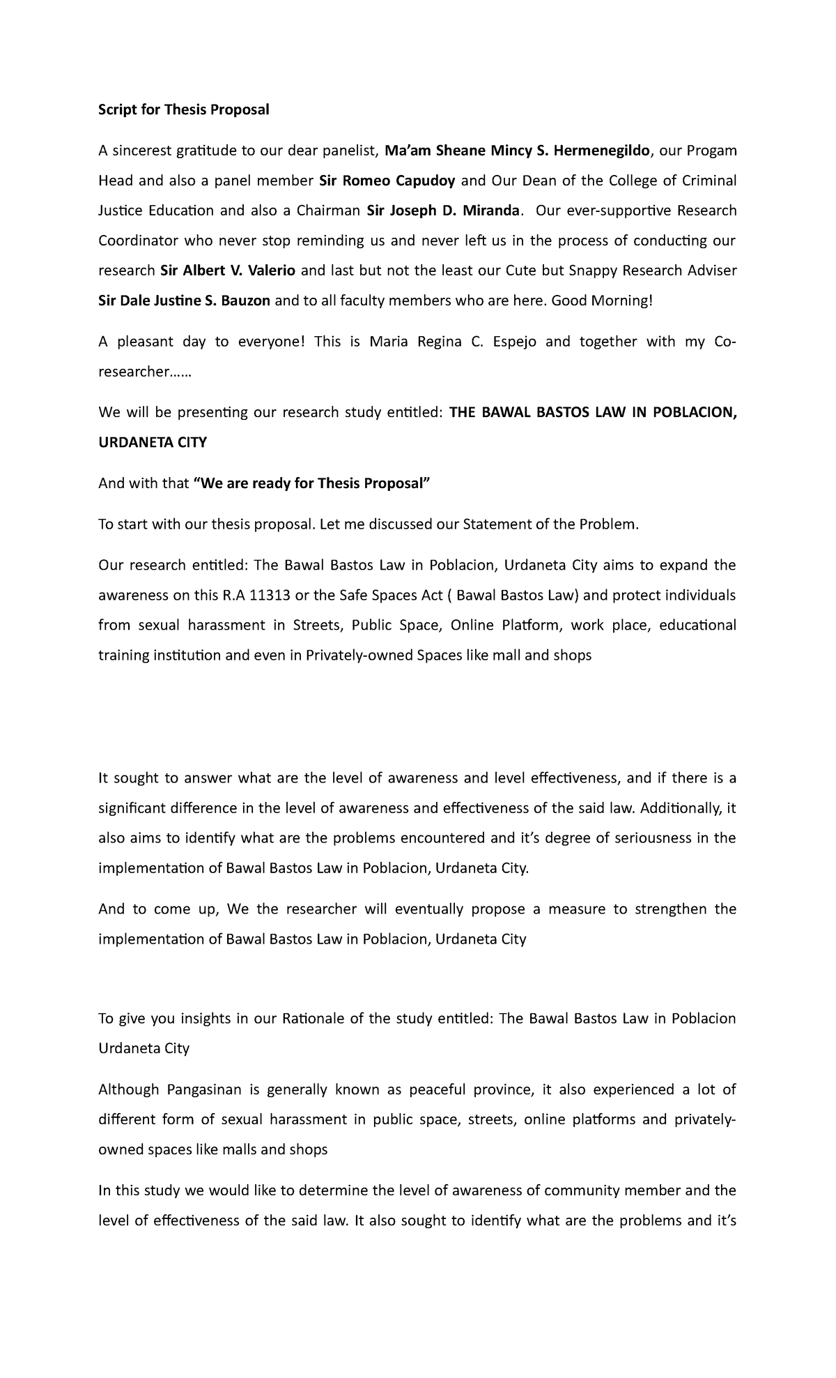 Script for Thesis Proposal - Hermenegildo, our Progam Head and also a ...