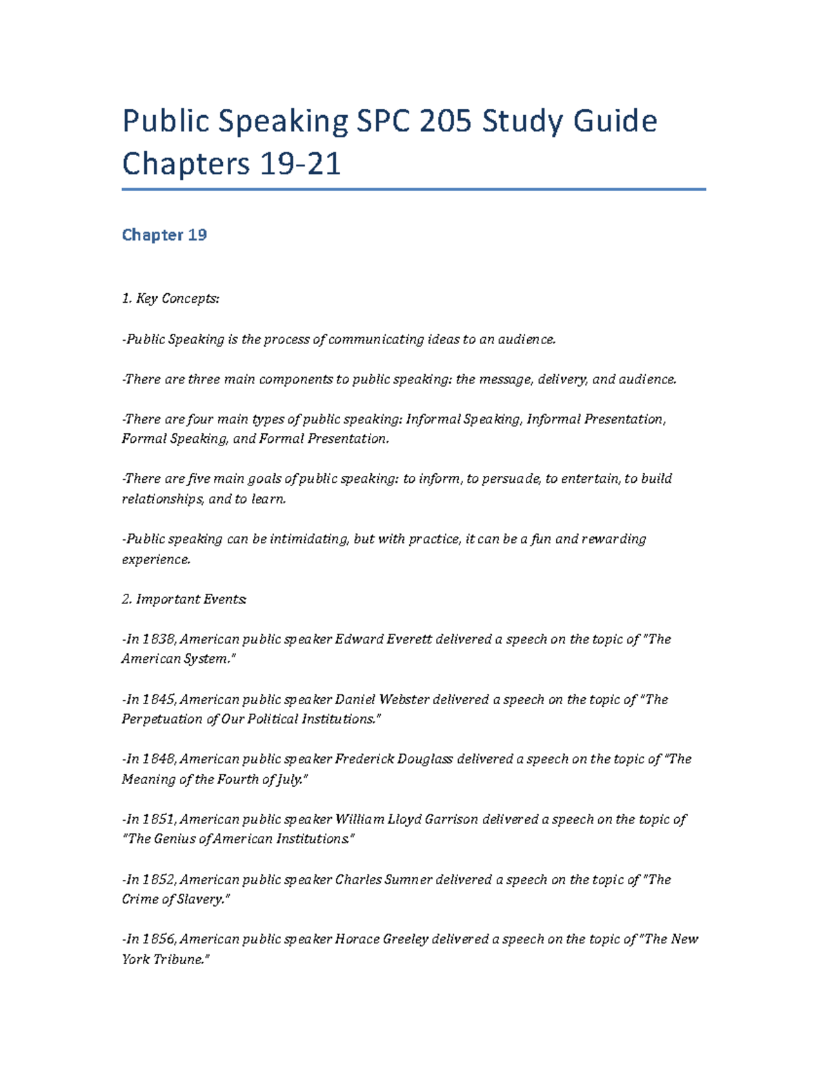 Public Speaking SPC 205 Study Guide Chapters 19-21 - Public Speaking ...