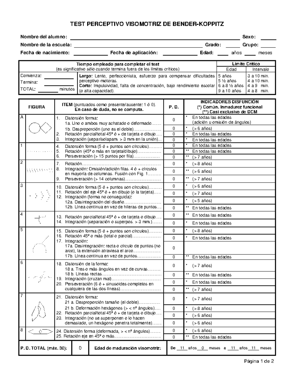 Bender-Koppitz - Protocolo (2) impre - Página 1 de 2 TEST PERCEPTIVO ...