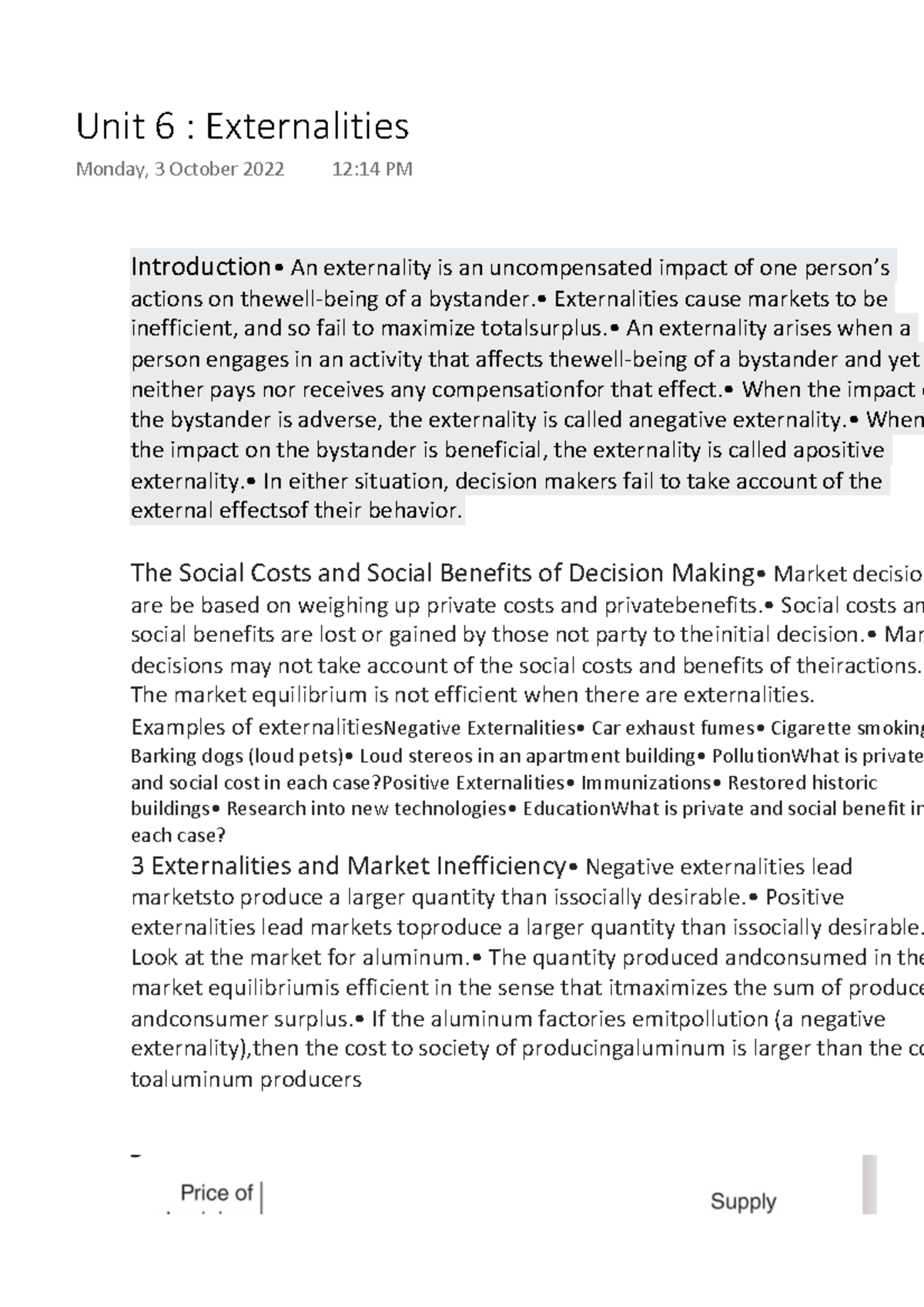 Unit 6 Externalities - Notes - Introduction• An externality is an ...