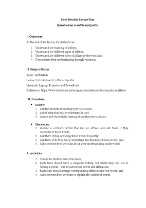 Cause and Effect Semi-detailed Lesson Plan - A Semi-Detailed Lesson ...