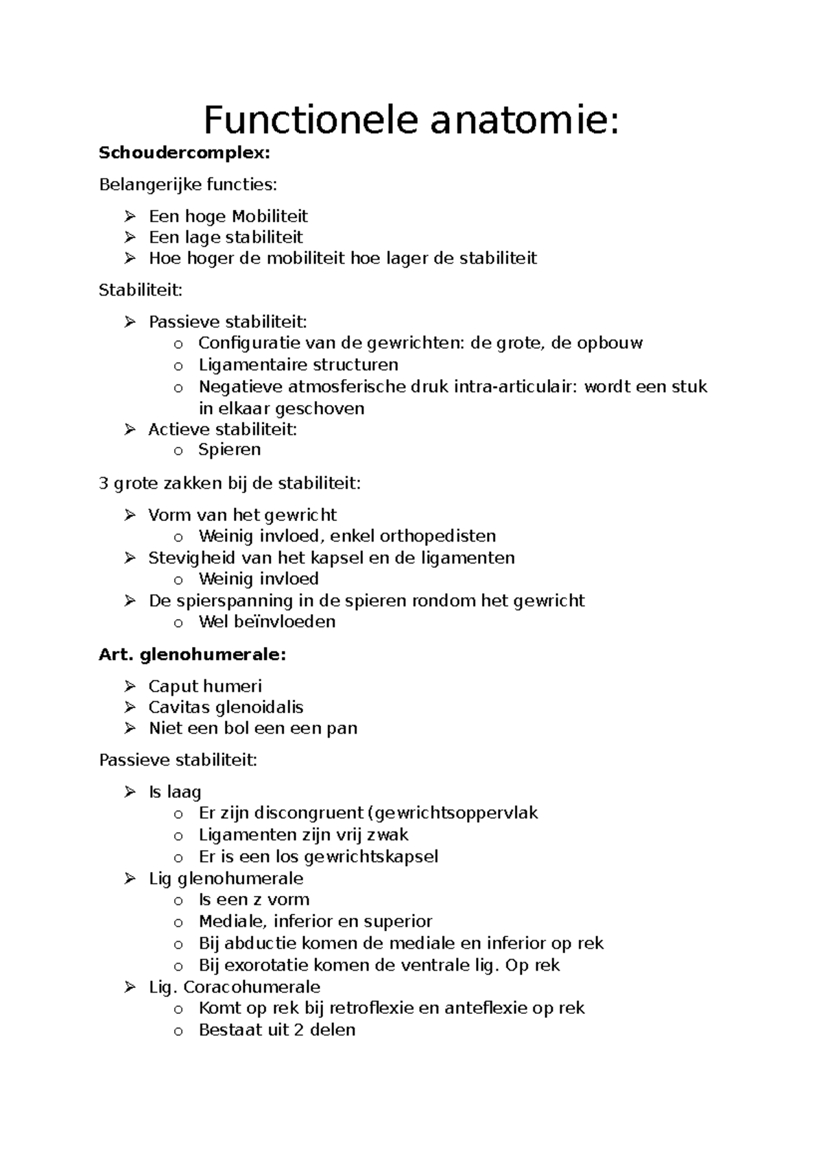 Functionele anatomie - Functionele anatomie: Schoudercomplex ...