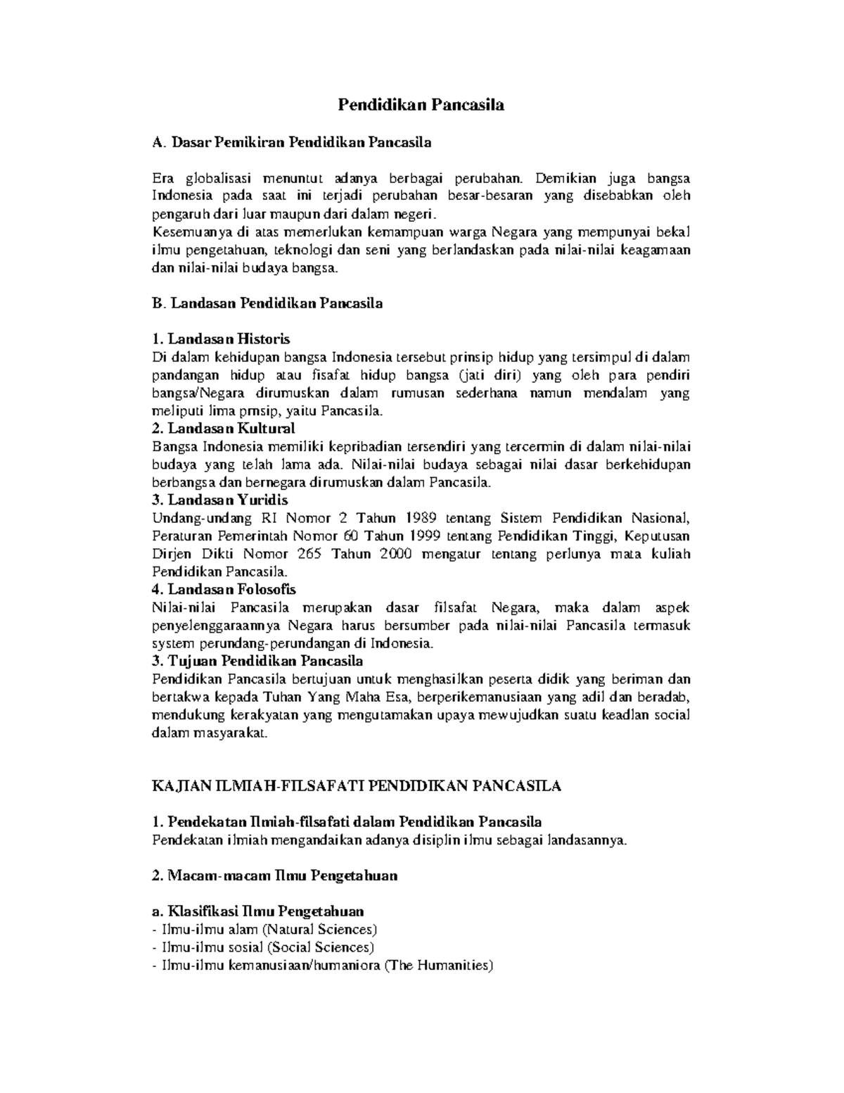 Pemikiran Pendidikan Pancasila - Pendidikan Pancasila A. Dasar ...