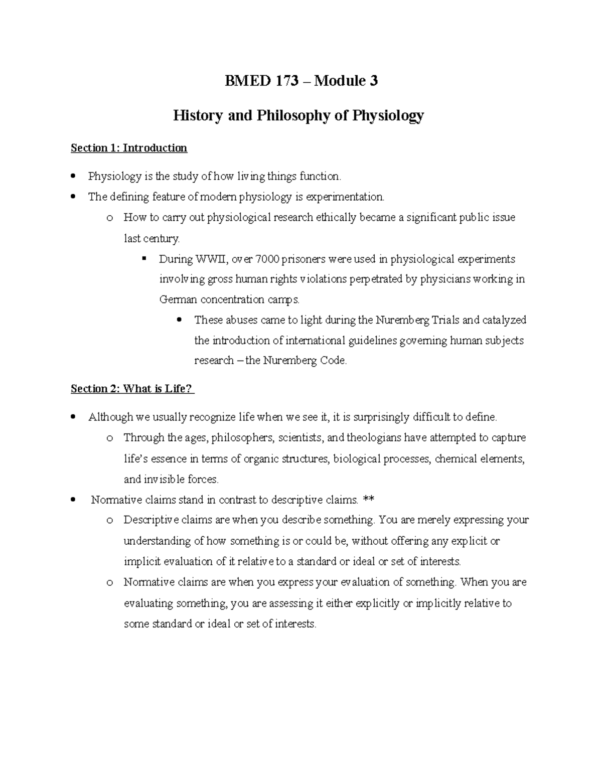 Module 3 Notes - BMED 173 – Module 3 History and Philosophy of ...