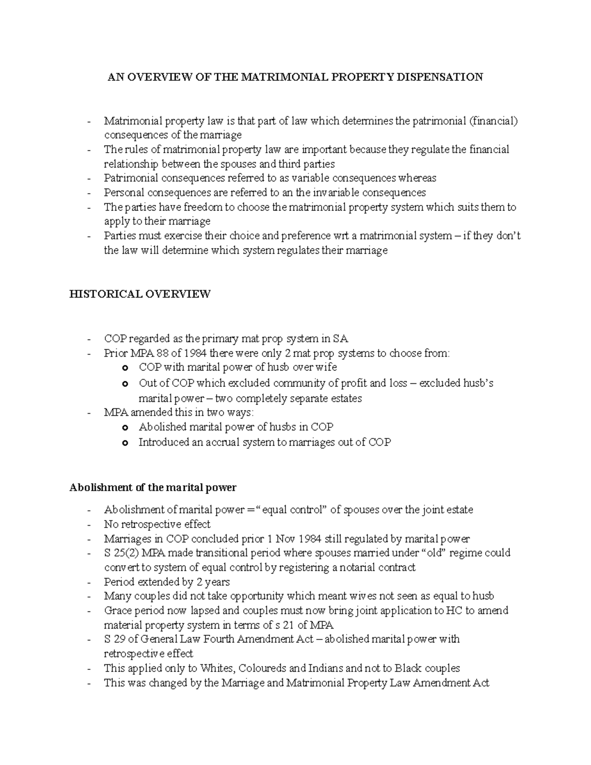Motrimonial Over view - AN OVERVIEW OF THE MATRIMONIAL PROPERTY ...