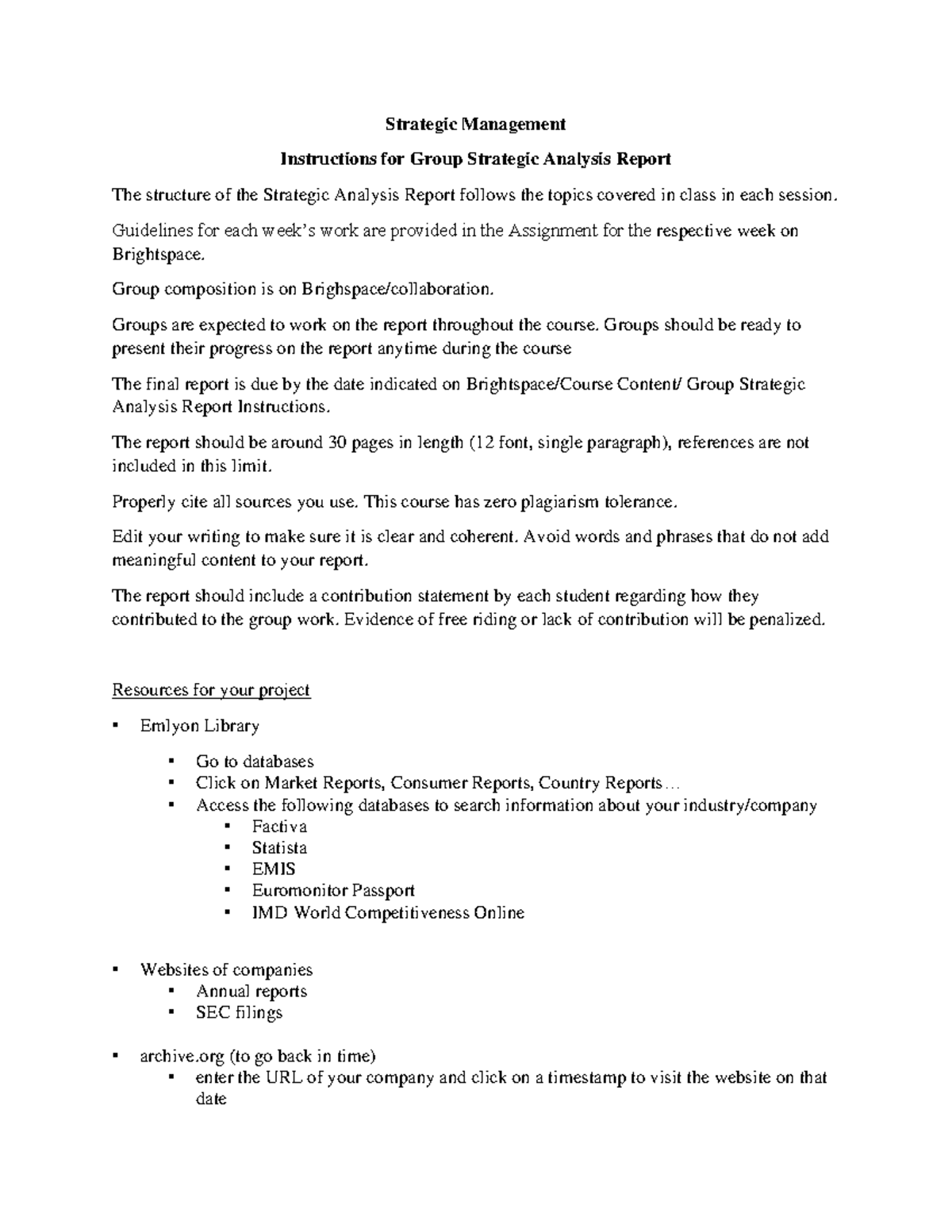 Group Report Instructions - Strategic Management Instructions for Group ...