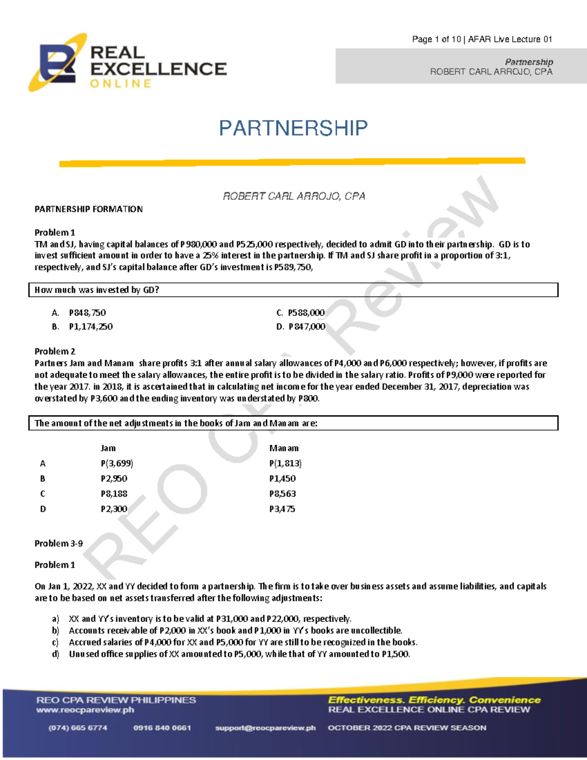 Week 1 and 2-Partnership - REO CPA Review Partnership ROBERT CARL ...