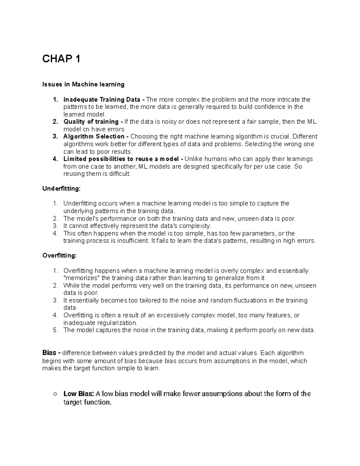 ML Viva - CHAP 1 Issues in Machine learning 1. Inadequate Training Data - The more complex the ...