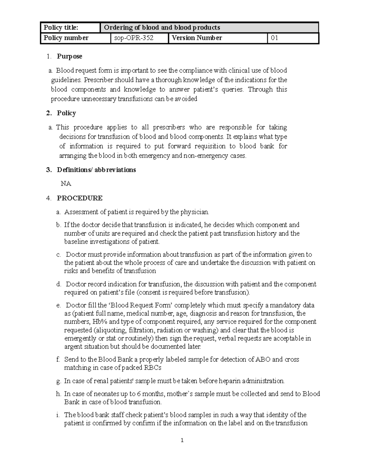 Ordering of blood and blood products - Blood request form is important ...