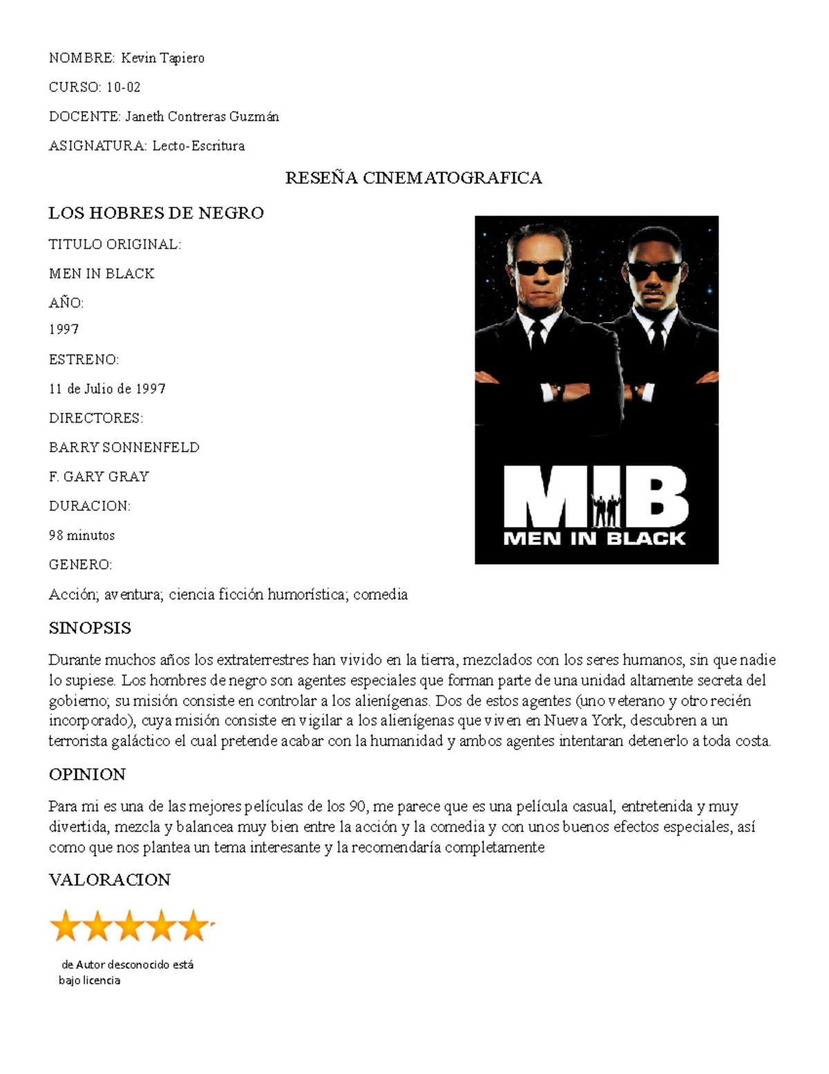 Reseñas - es un taller - NOMBRE: Kevin Tapiero CURSO: 10- DOCENTE ...