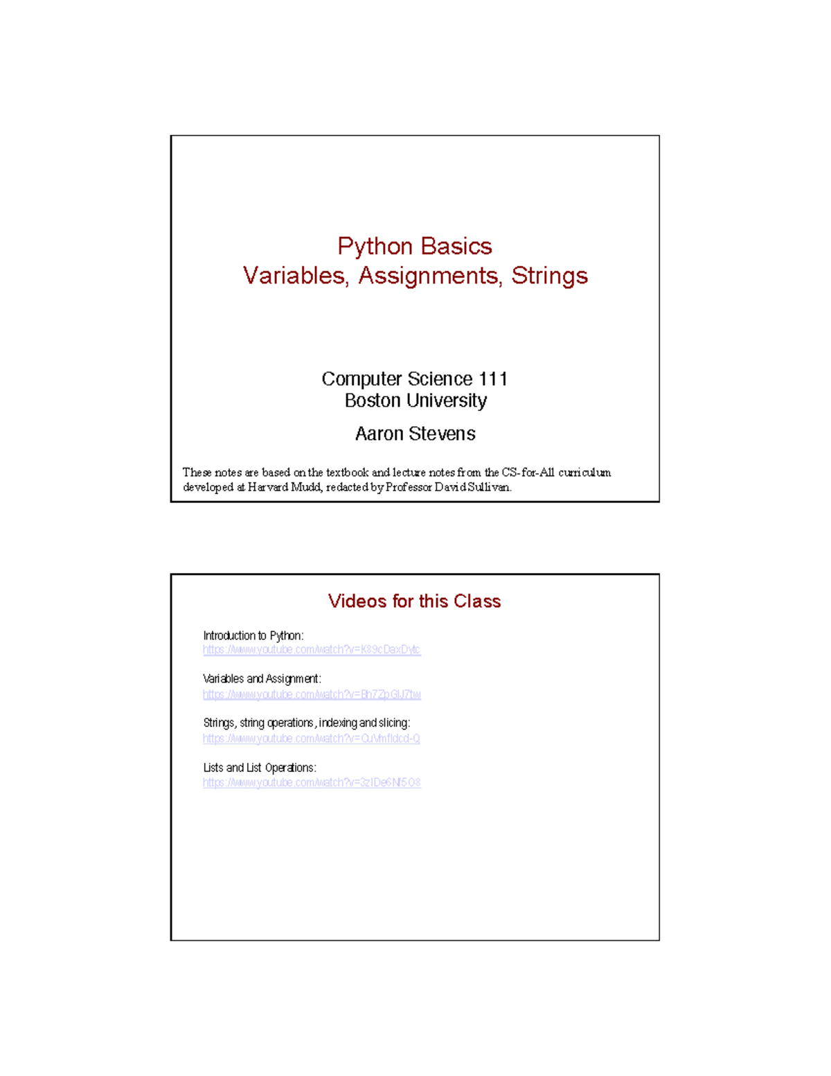 01 Python Basics Strings Lists Python Basics Variables Assignments Strings Computer Science