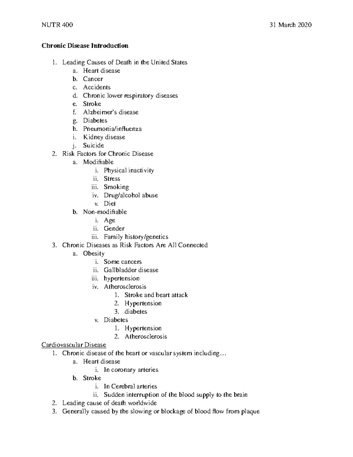 Chronic Disease- Cardiovascular - Chronic Disease Introduction 1 Causes ...