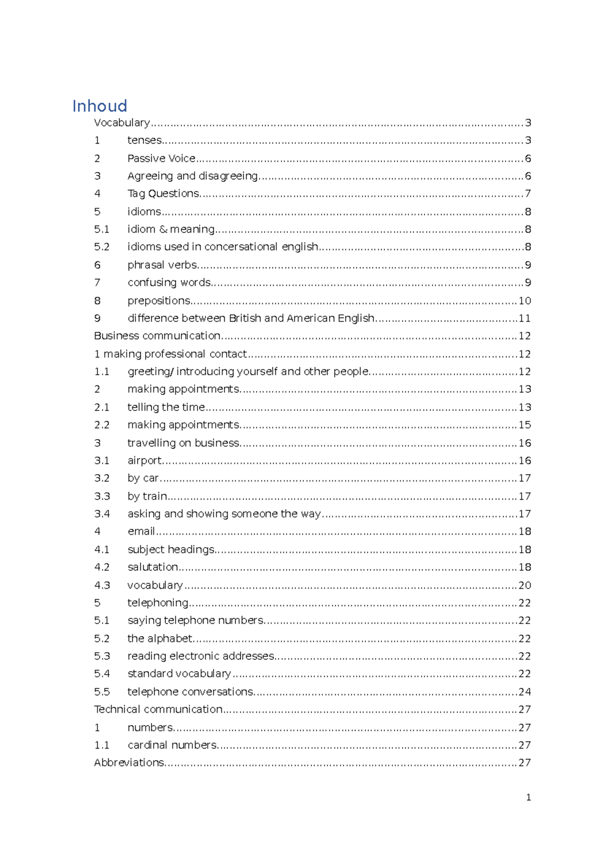 Samenvatting Engels basis - Inhoud - Studocu