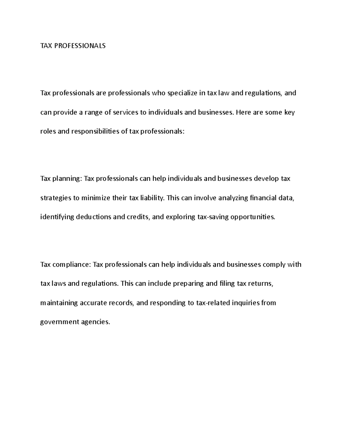 TAX Professionals - TAX PROFESSIONALS Tax professionals are ...