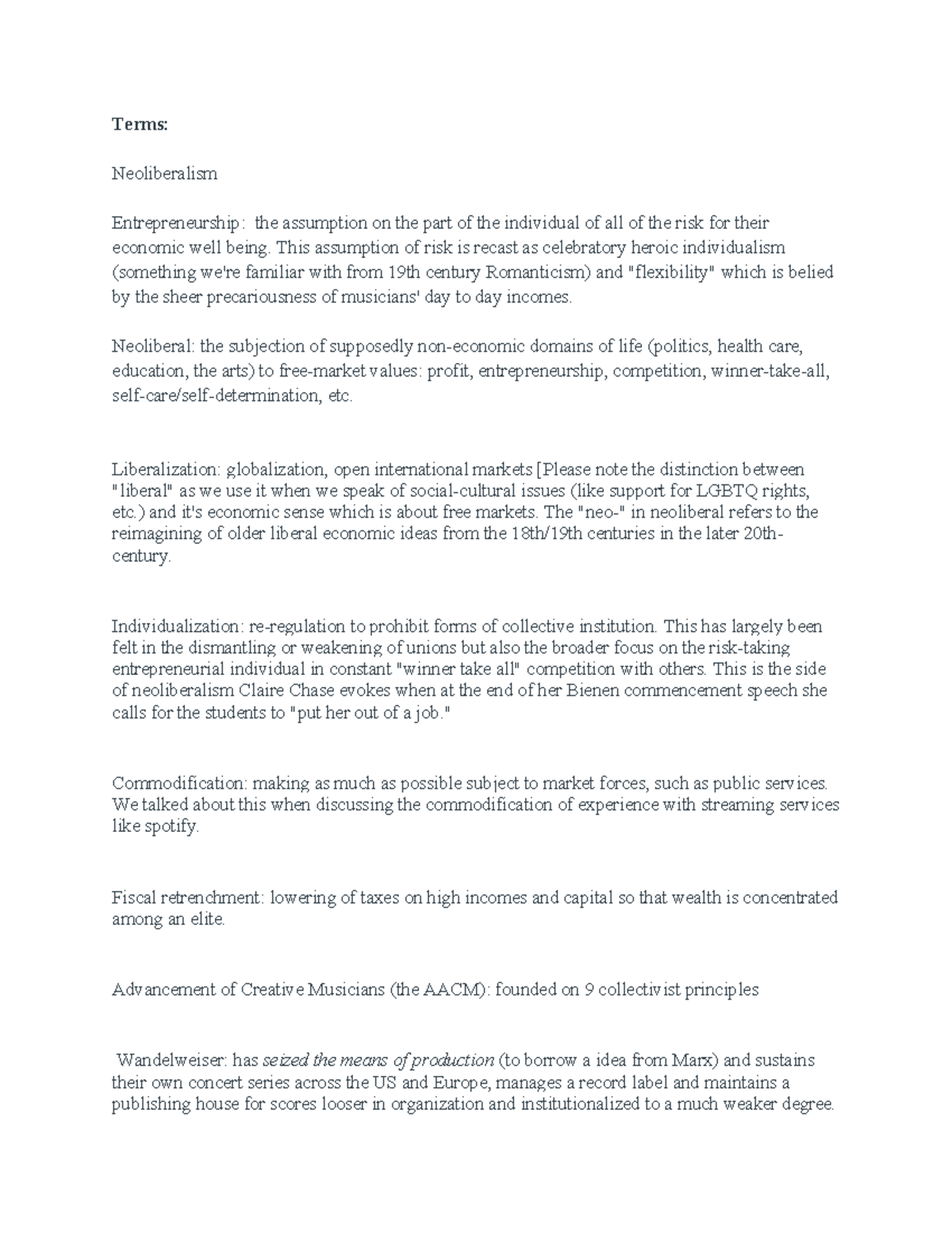 Exam 3 terms - Summary Music History Iii - Terms: Neoliberalism ...