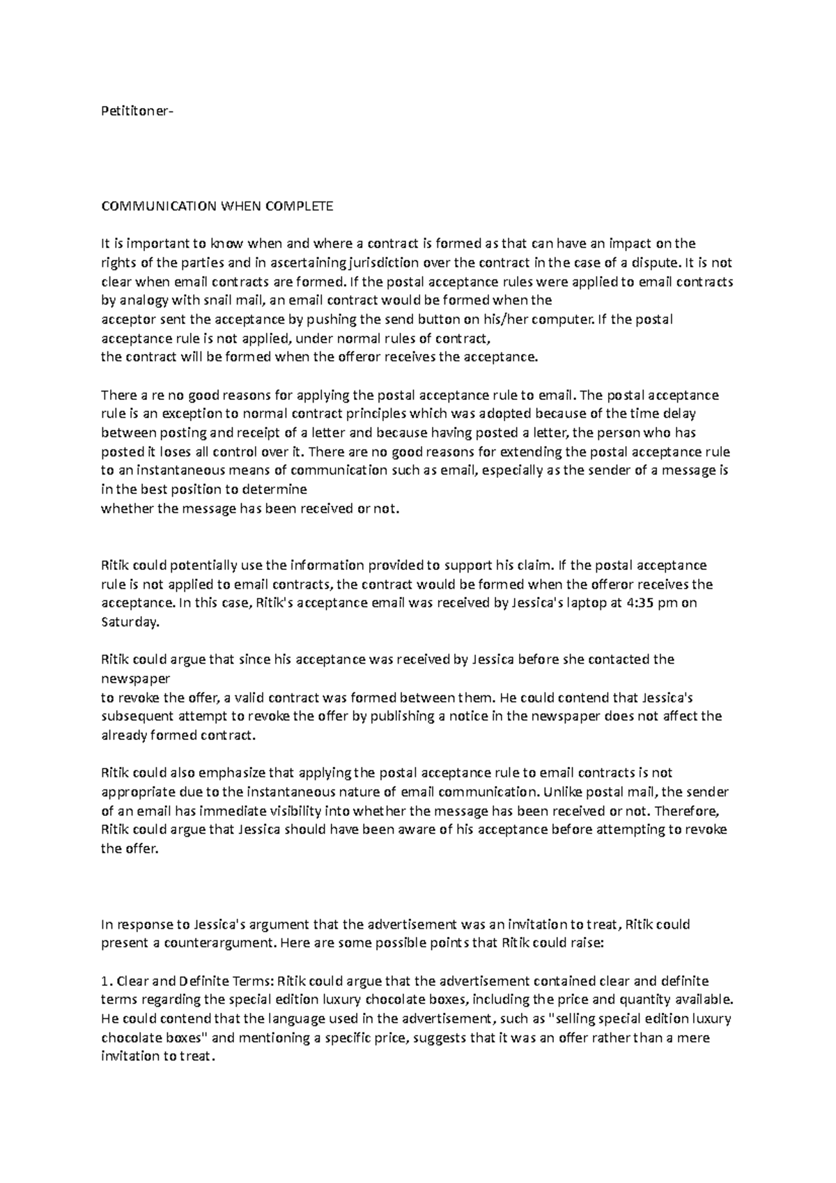 Contentions - These document contains the contention - Petititoner ...