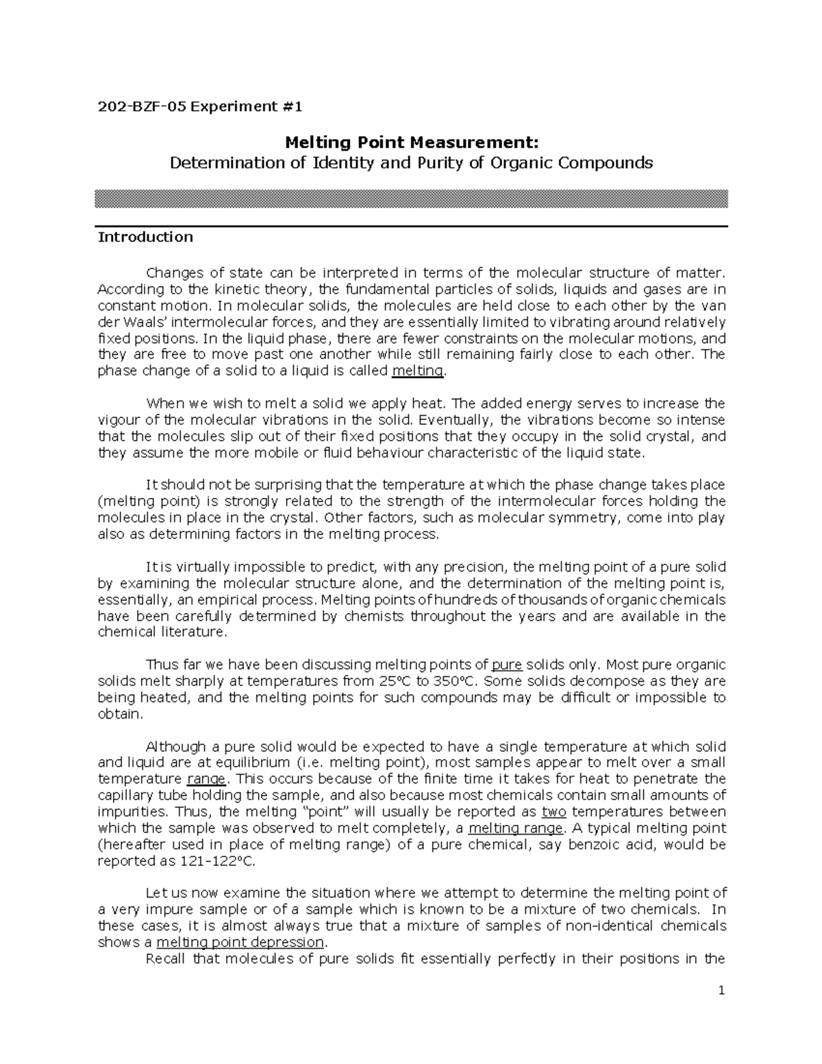 202-BZF-05 - Exp 1 - lab experiment 1 - 202 - BZF-05 Experiment ...
