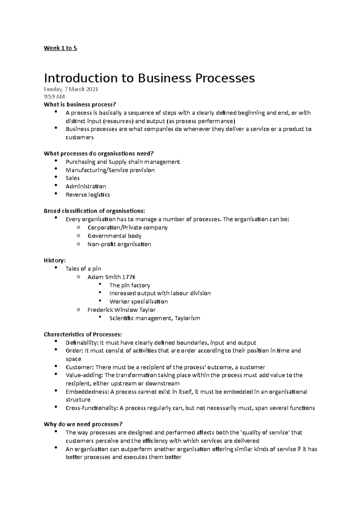 Week 1 To 5 Consist Of Formulas And Summaries Of The Workshop Slides Week 1 To 5