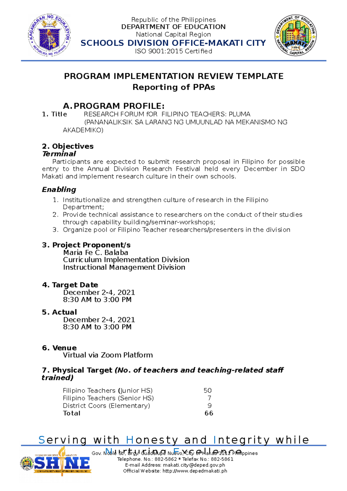 PIR- Pluma- Narrative - Republic of the Philippines DEPARTMENT OF ...