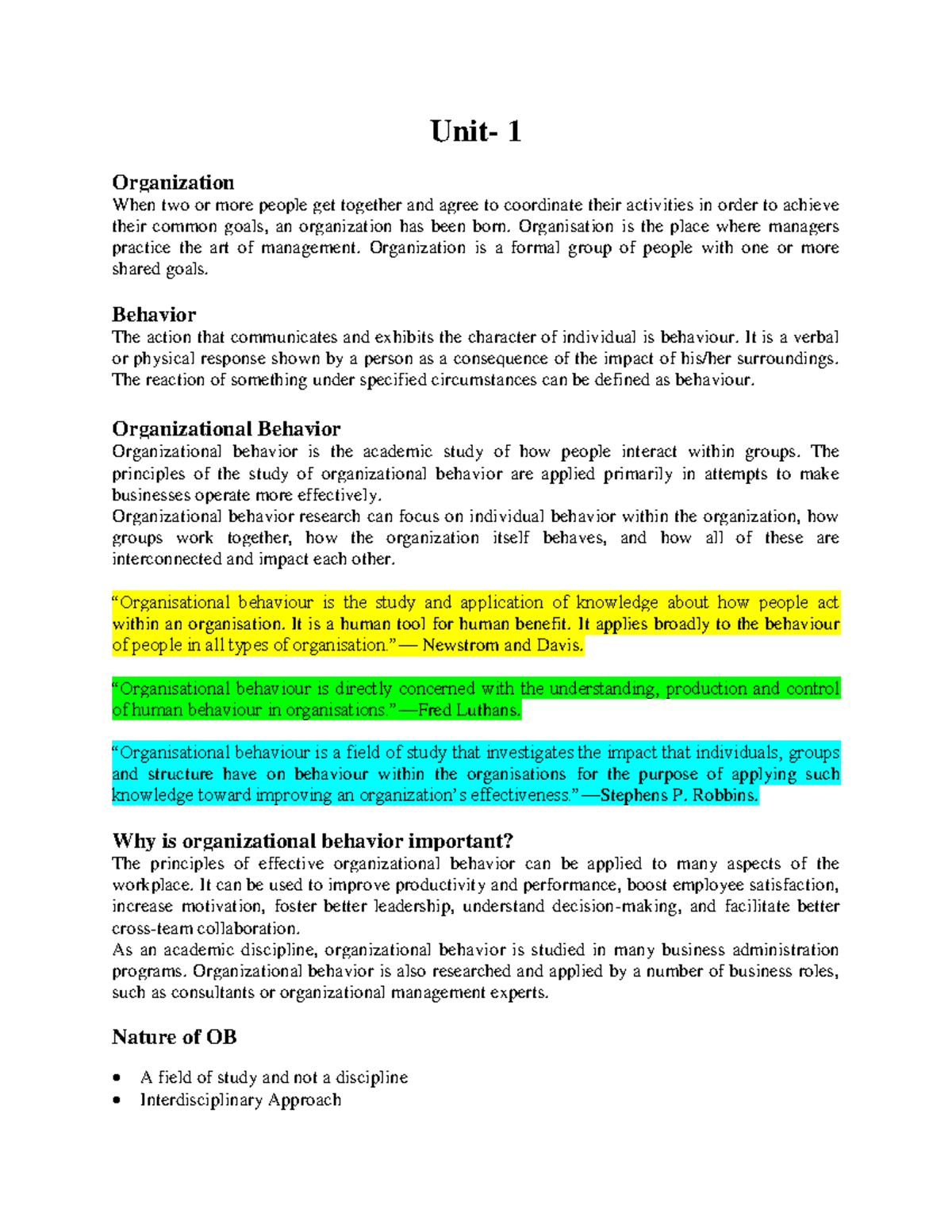 Unit-1 230321 222744 - Unit- 1 Organization When two or more people get ...