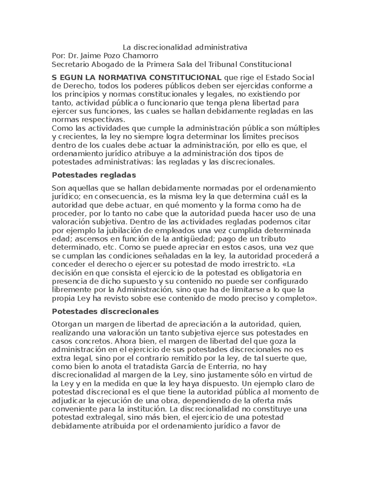 Principio discrecionalidad - La discrecionalidad administrativa Por: Dr ...
