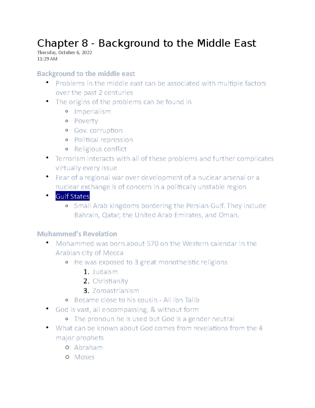 Chapter 8 - Background to the Middle East - corruption o Political ...