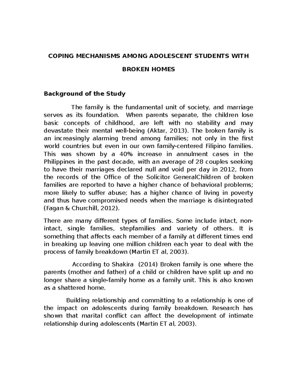 Chapter 1 2 3 Revised docx - COPING MECHANISMS AMONG ADOLESCENT ...
