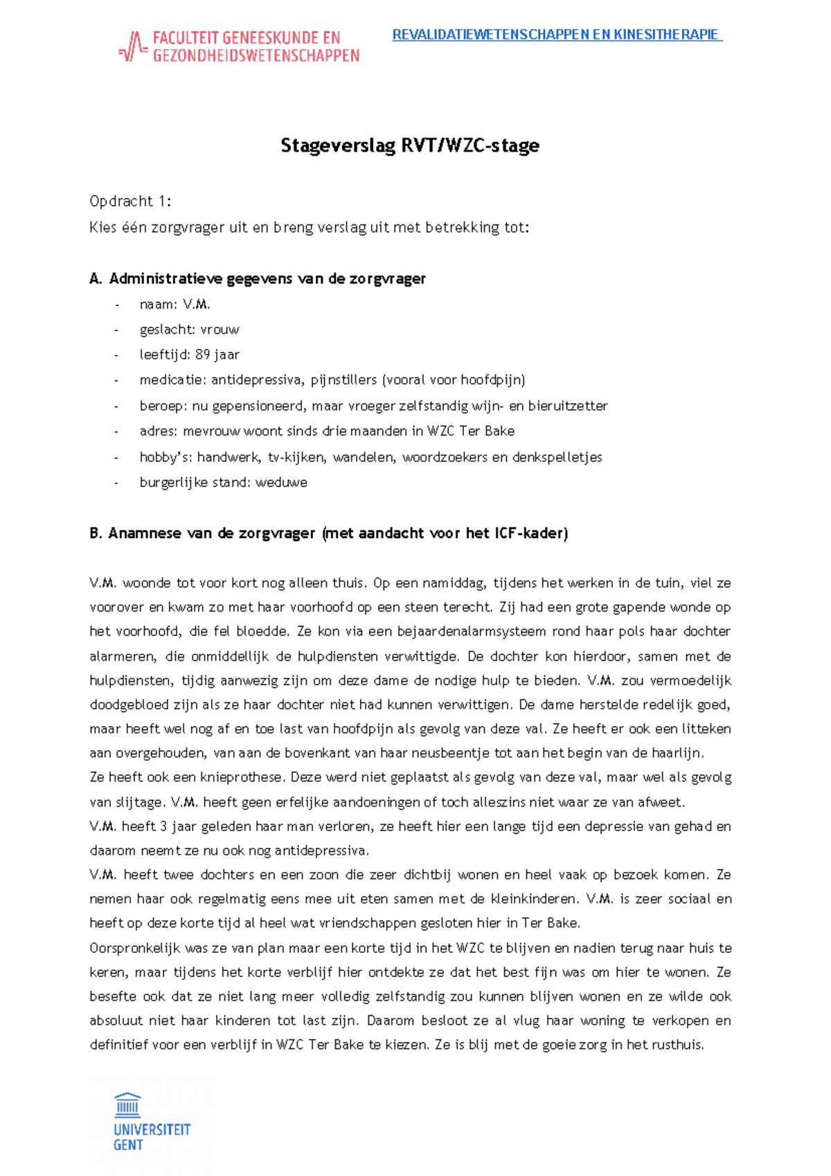 Stageverslag WZC - REVALIDATIEWETENSCHAPPEN EN KINESITHERAPIE ...