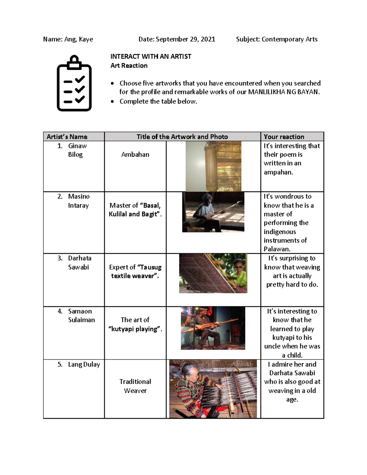 CPAR Worksheet 4 Ang,Kaye[RED] - Name: Ang, Kaye Date: September 29 ...