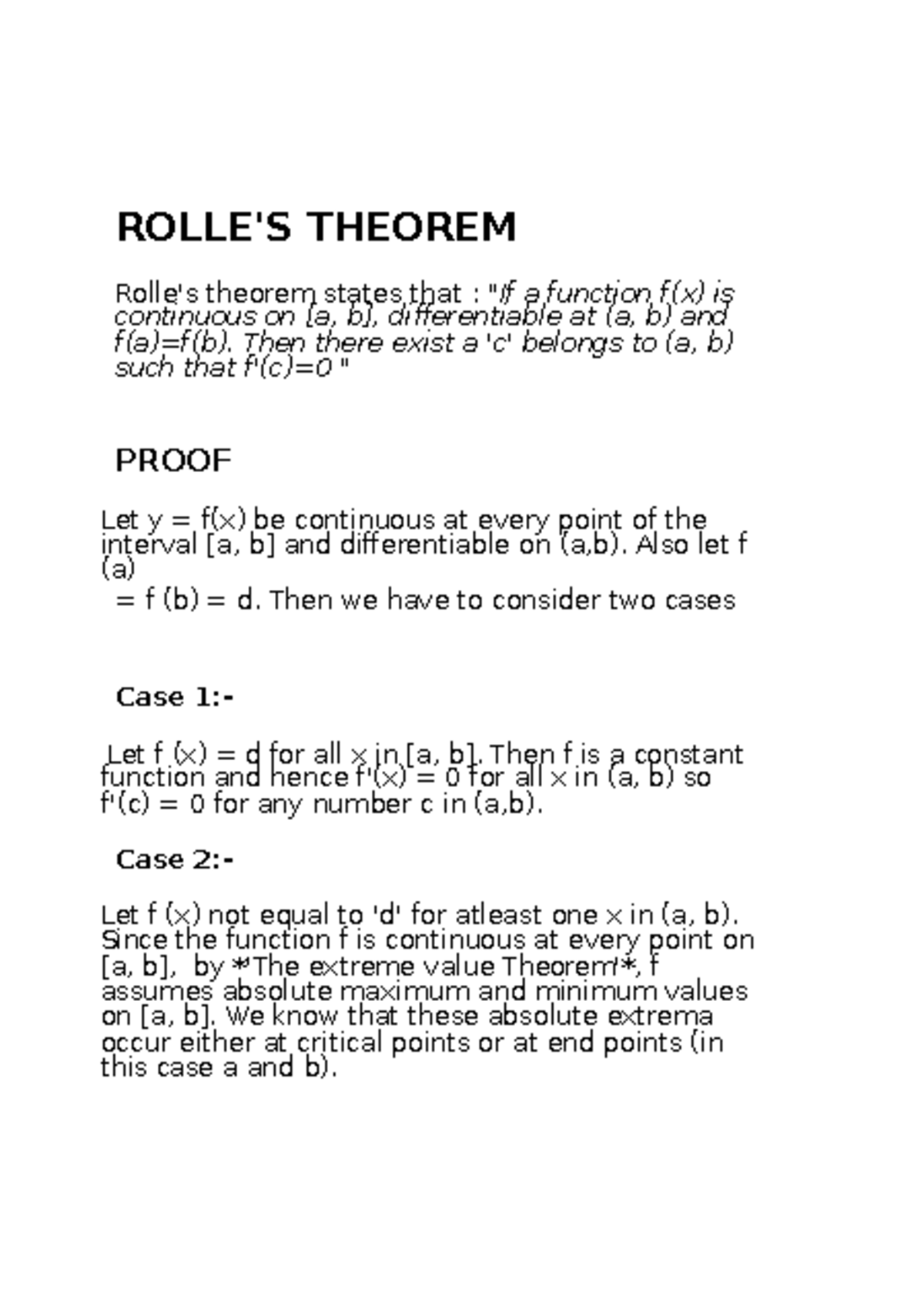 Shana - Rolles theorem theory and proof with example - ROLLE'S THEOREM ...