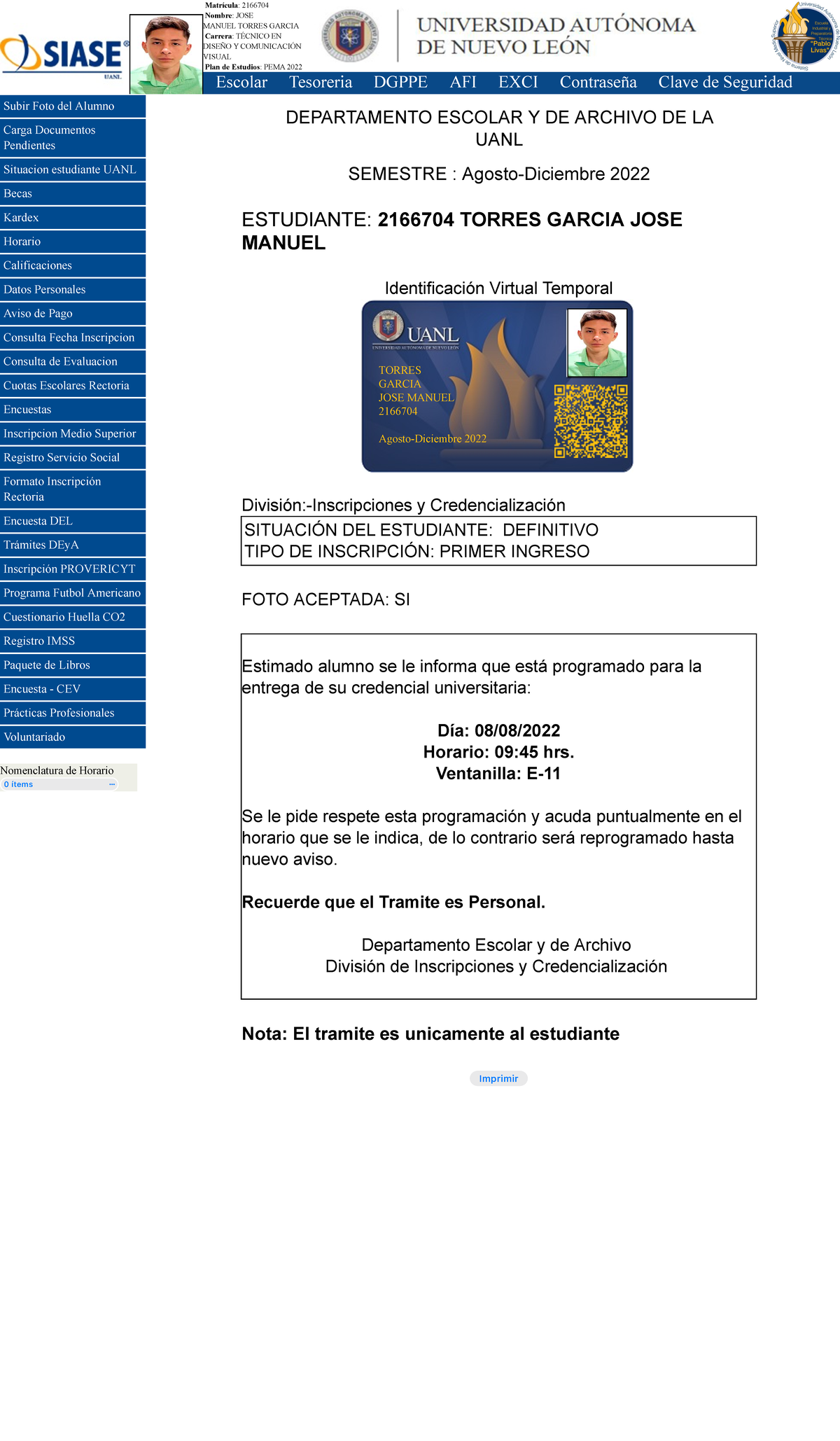 UANL Siase - Matrícula: 2166704 Nombre: JOSE MANUEL TORRES GARCIA ...