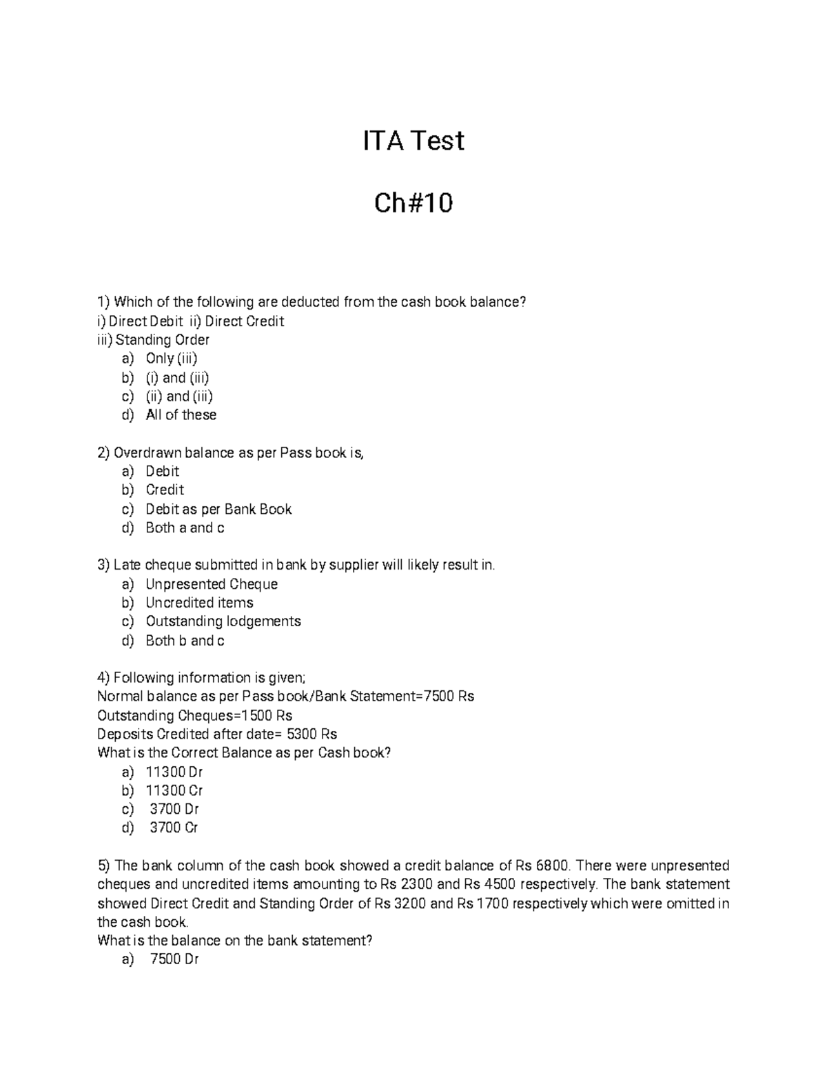 Ita Test chapter # 10 - Class Test - ITATest Ch# 10 1 ...