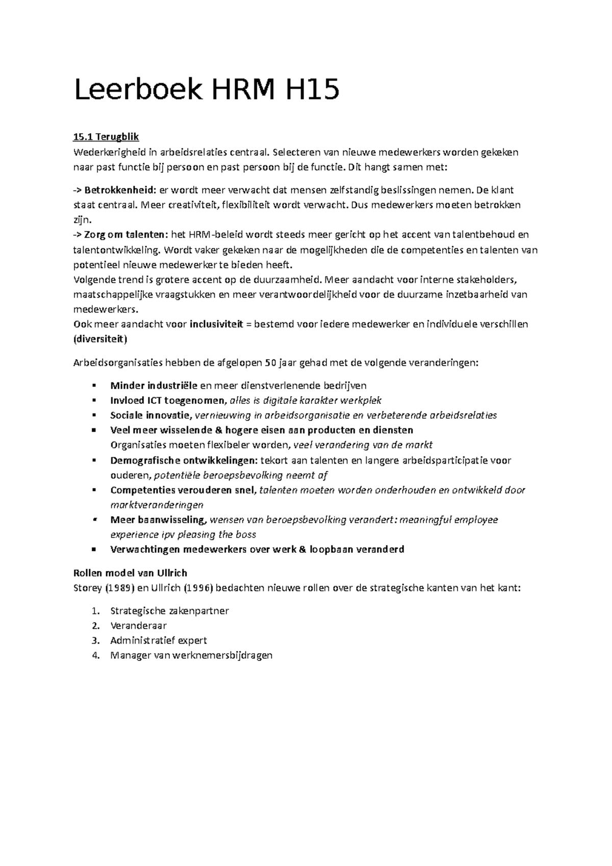 Leerboek HRM h15 - Duidelijke samenvatting - Leerboek HRM H 15 ...