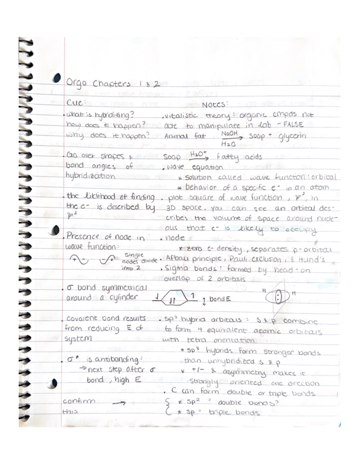 Orgo 1 notes - Orgo Chapters I 8 2 Cue: Notes: what is hybridizing ...
