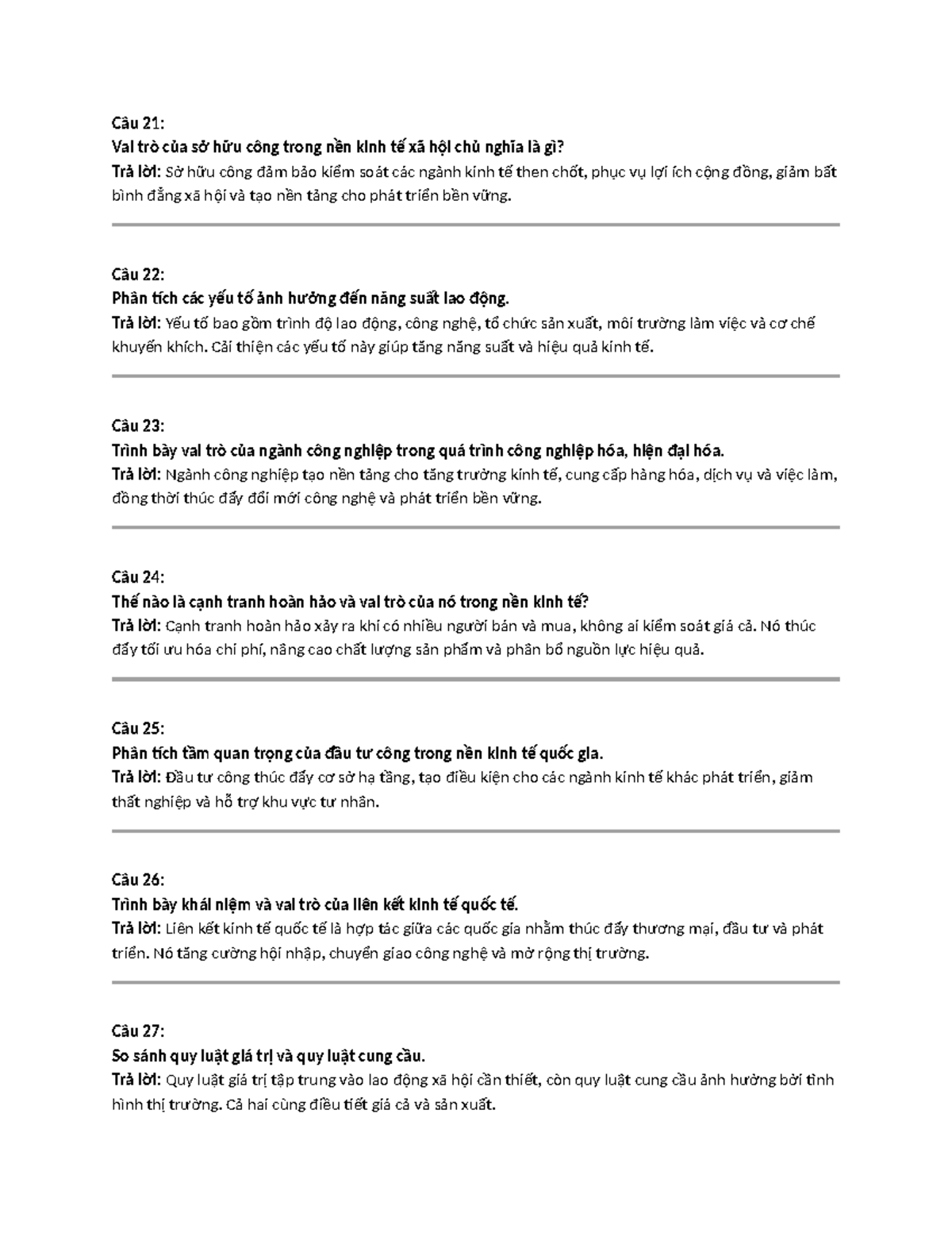 Câu hỏi Kinh tế chính trị tự luận - Câu 21: Vai trò của sở hữu công trong nền kinh tế xã hội chủ ...