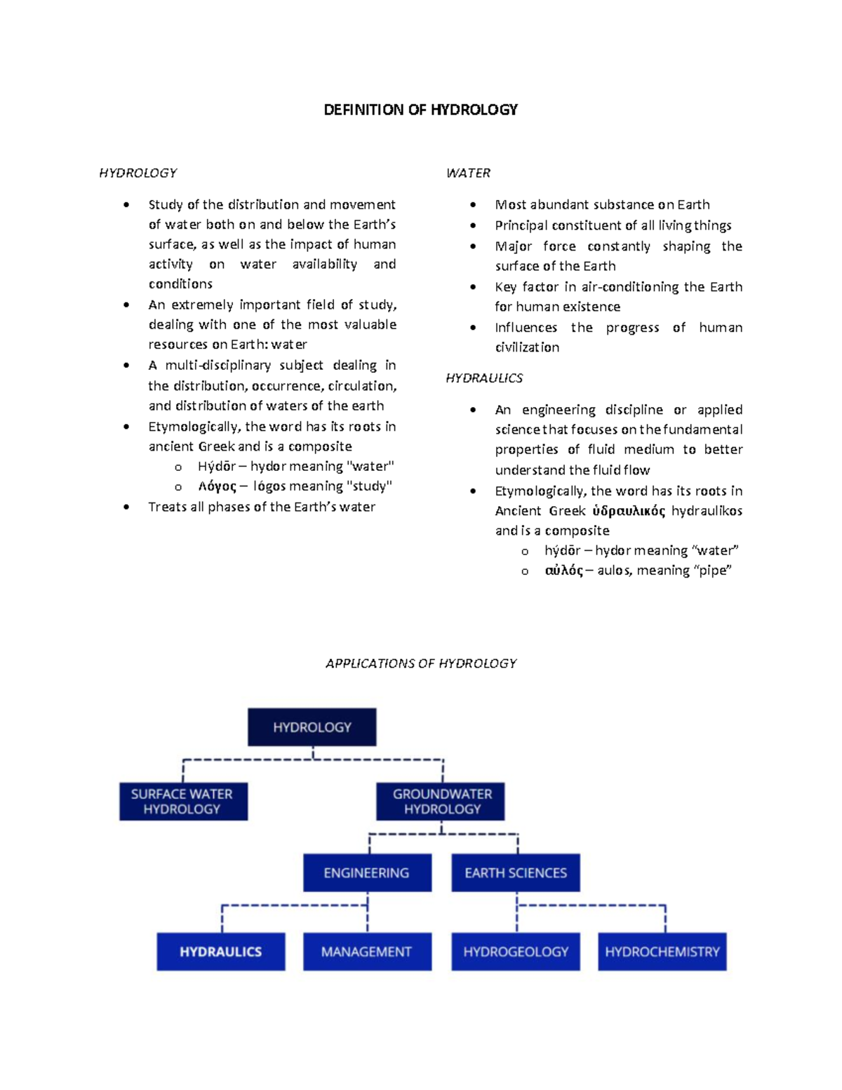 Reviewer 1 (Introduction to Hydrology) - DEFINITION OF HYDROLOGY ...