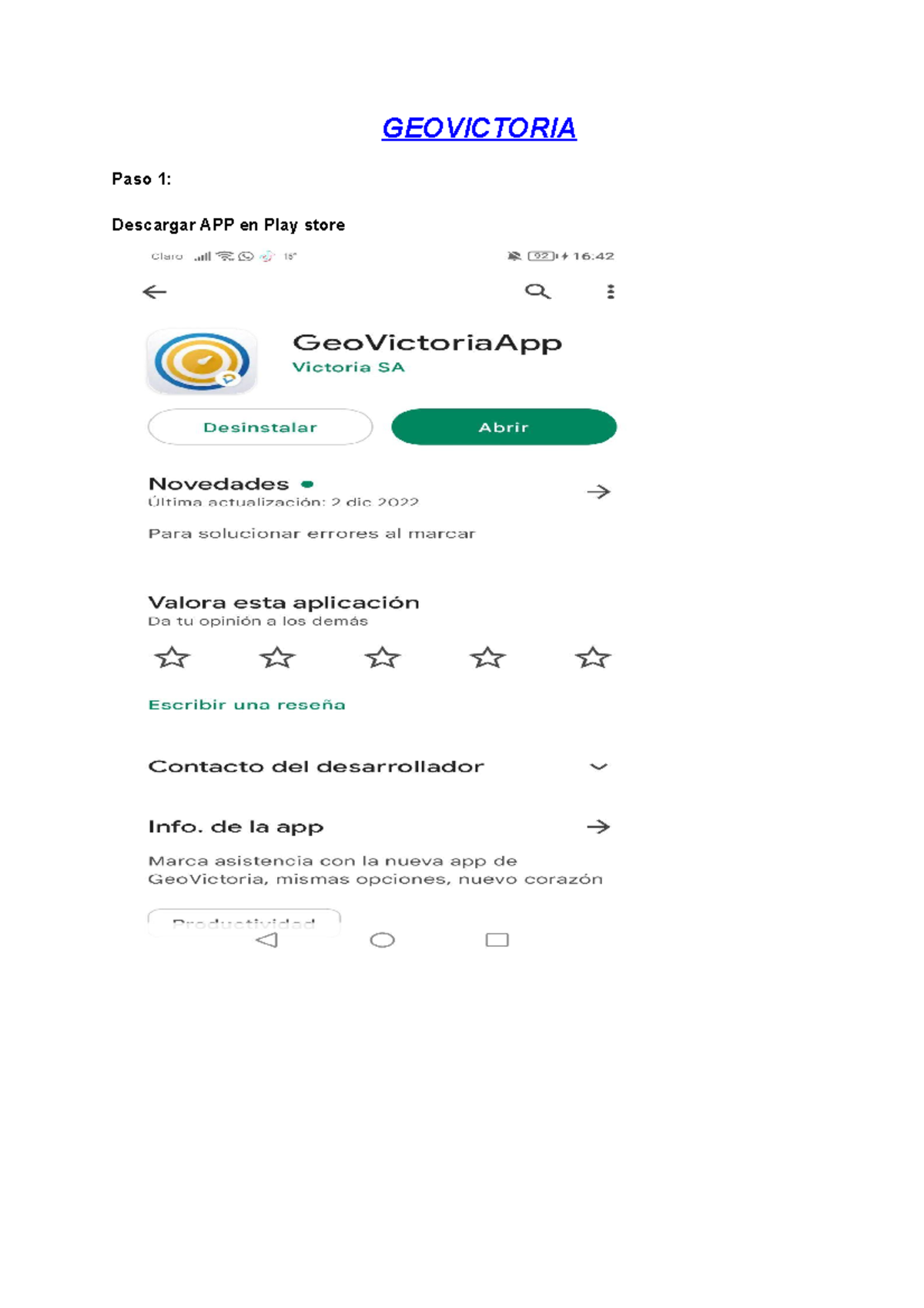Geovictoria APP - estudio - GEOVICTORIA Paso 1: Descargar APP en Play ...