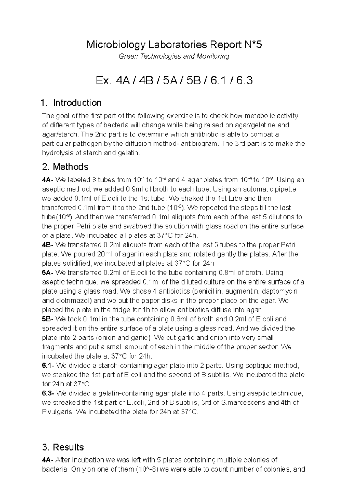 Report 5 - Ex. 4A / 4B / 5A / 5B / 6.1 / 6.3 - Microbiology ...