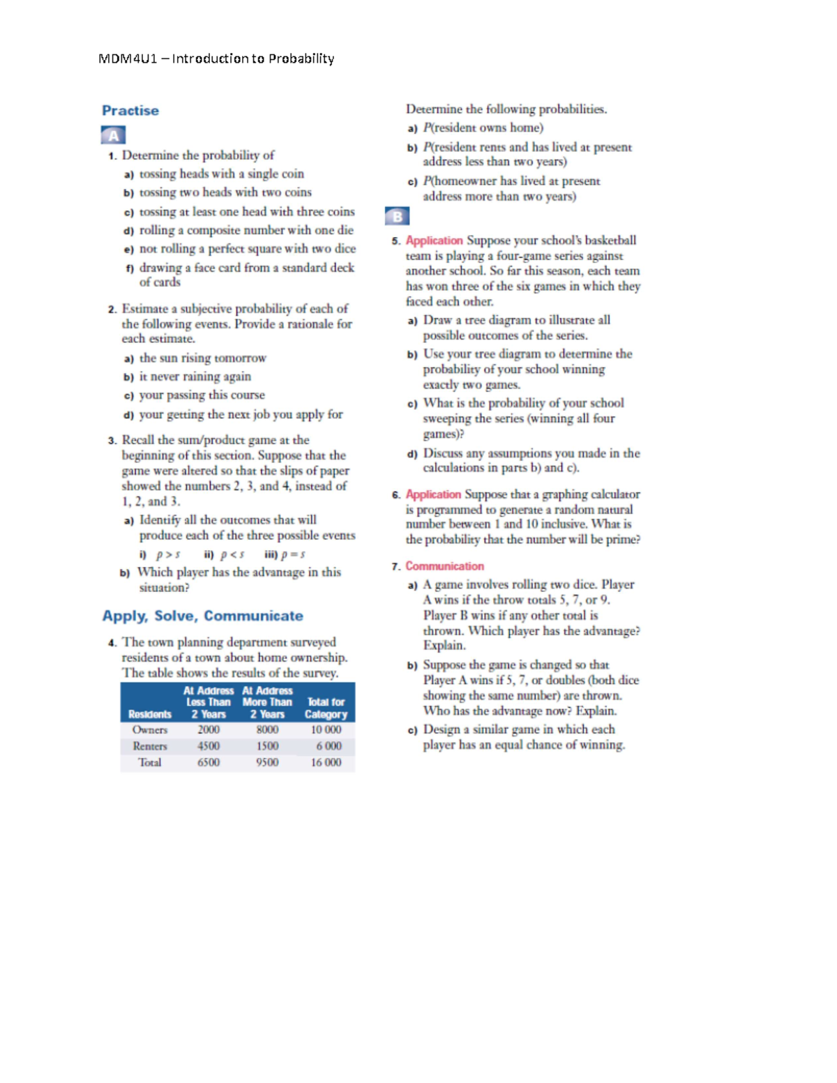Introduction to Probability HW - Copy - MDM4U1 – Introduction to Probability - Studocu