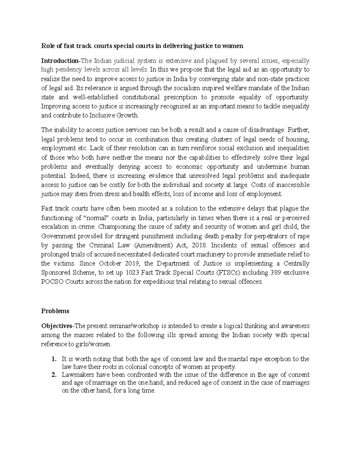 Role of fast track courts special courts in delivering justice to women ...