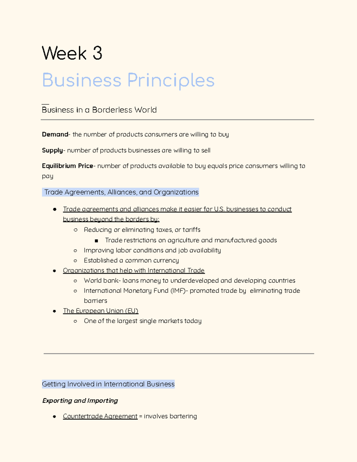 Business in a Borderless World - Week 3 Business Principles ...