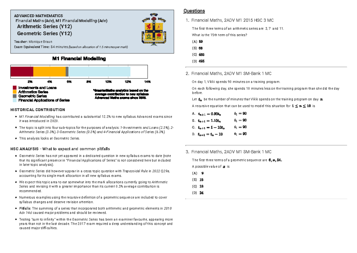 Arirhmetic and Geometric Series - ADVANCED MATHEMATICS Financial Maths ...