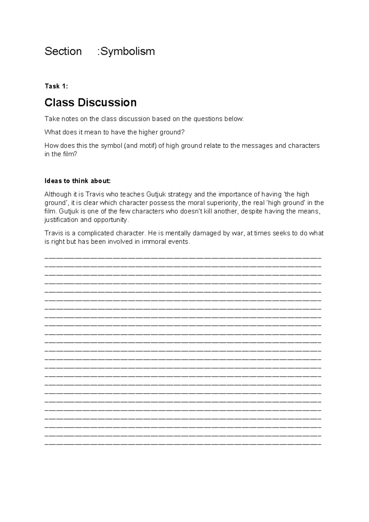 High Ground Symbolism - Section :Symbolism Task 1: Class Discussion ...