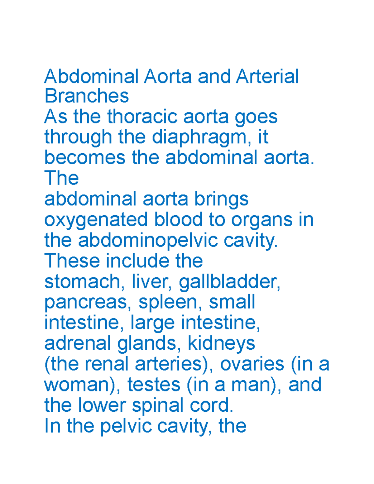 Cardiology - Medical Terminology - Abdominal Aorta and Arterial ...