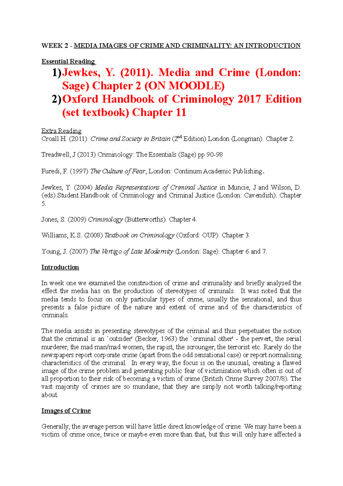 Media and Crime - WEEK 2 MEDIA INTRODUCTION IMAGES OF CRIME AND ...